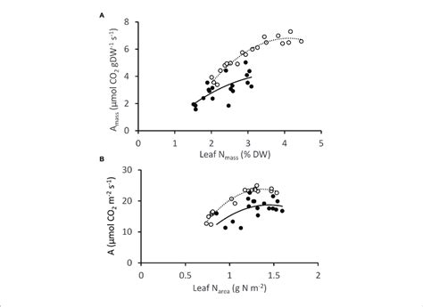 Photosynthesis Vs Leaf N Expressed On A Mass A And Area B Basis