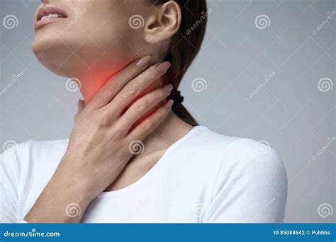 Throat Pain Closeup Of Sick Woman With Sore Throat Feeling Bad