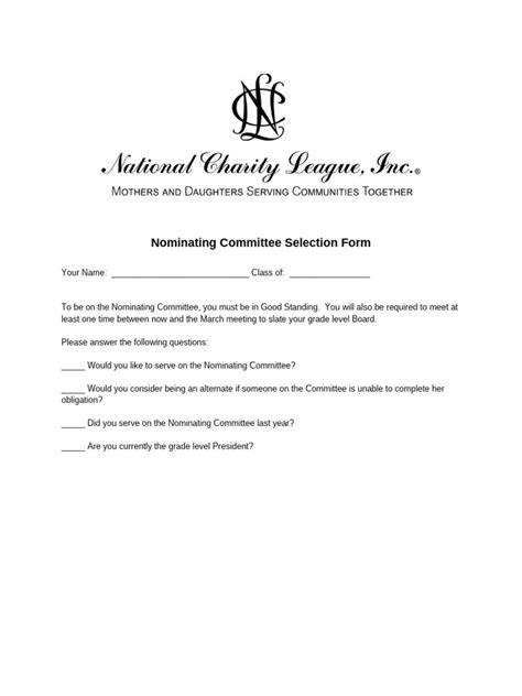 Nominating Committee Selection Form Pdf