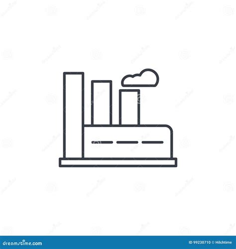 Manufacture Industrial Factory Building Thin Line Icon Linear Vector
