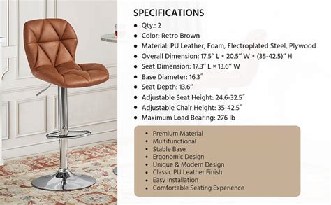 Amazon Yaheetech Bar Stools Set Of Adjustable PU Leather Swivel Count Bar Chair With