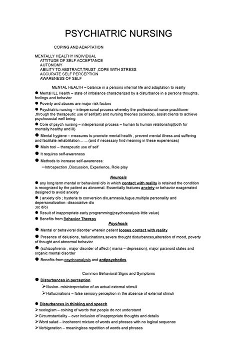 Pysche Note Jjj Psychiatric Nursingpsychiatric Nursing Coping And