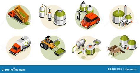 Biogas Isometric Round Compositions Stock Vector Illustration Of Fuel