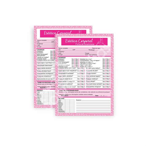 Bloco Ficha De Anamnese p Estética Corporal Kit c Submarino