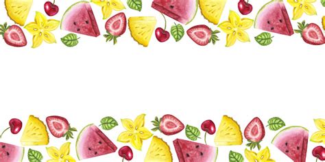 프레임 배너 과일 수박 파인애플 Carambola 딸기 조각 하와이 클립 아트 손으로 그린 수채화 그림은 흰색 배경에 고립되어 있습니다 인쇄 광고 디자인용 0명에 대한 스톡