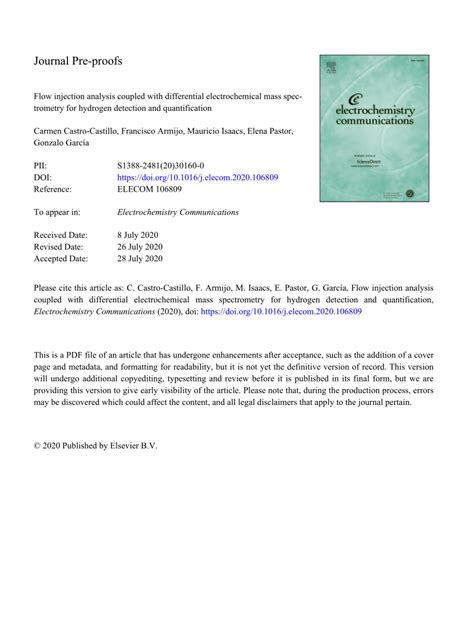 Pdf Flow Injection Analysis Coupled With Differential Electrochemical Mass Spectrometry For