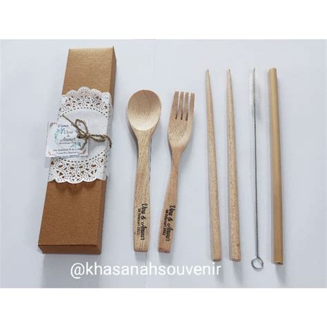 Jual Souvenir Set Alat Makan Kayu Lengkap Cutlery Wooden Set Sendok