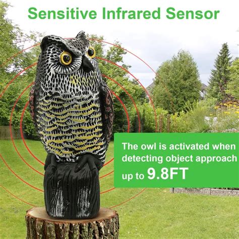 Dropship Solar Powered Owl Decoy With Flashing Eye Hoot Sound Infrared