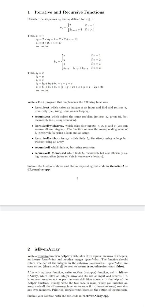 Solved 1 Iterative And Recursive Functions Consider The