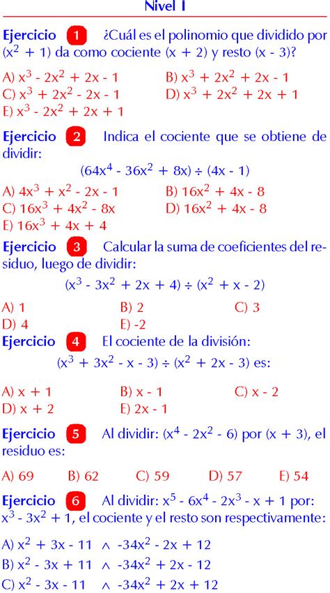 DIVISIÓN DE POLINOMIOS PROBLEMA RESUELTOS