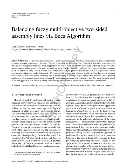 pdf balancing fuzzy multi objective two sided assembly lines via bees