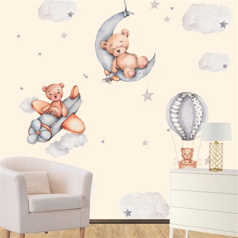 Ursinho No Avião Ursinho Dormindo Na Lua E Ursinho No Balão Em Um Fun Aw Arte Design