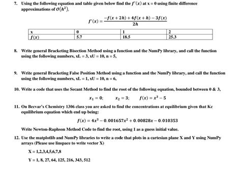 Solved 7 Using The Following Equation And Table Given Below