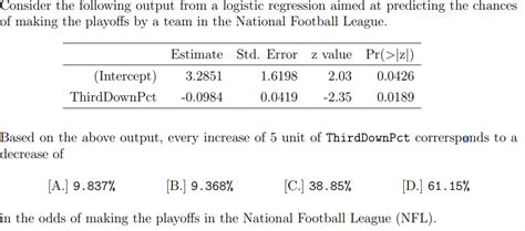 Solved Consider The Following Output From A Logistic