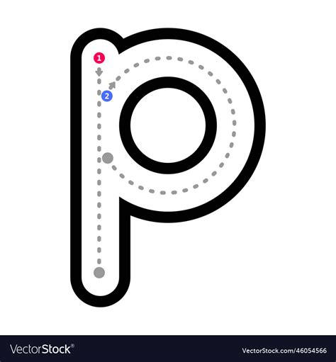 Tracing Alphabet Letter P Lowercase Prewriting Vector Image