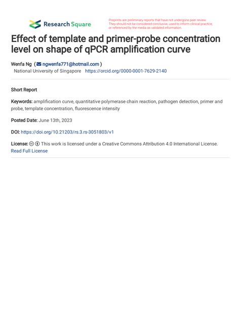 Pdf Effect Of Template And Primer Probe Concentration Level On Shape Of Qpcr Amplification Curve