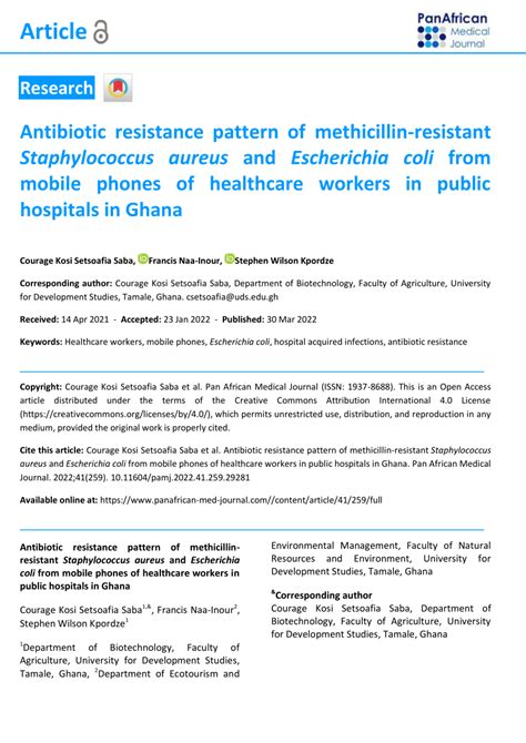 Pdf Antibiotic Resistance Pattern Of Methicillin Resistant Staphylococcus Aureus And