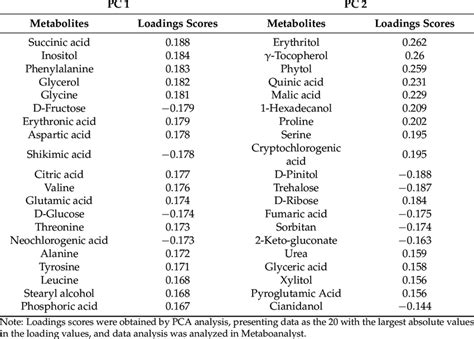 List Of Twenty Metabolites With High Absolute Loading Values On Pc 1