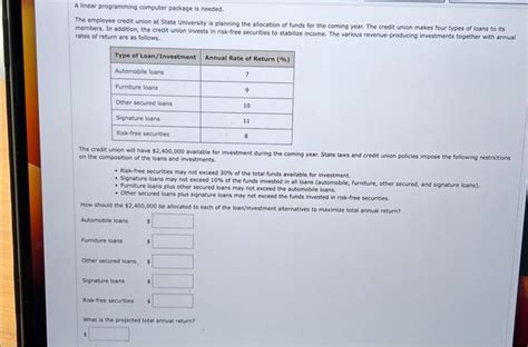 Solved A Linear Programming Computer Package Is Needed The