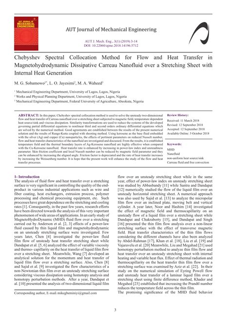 Pdf Chebyshev Spectral Collocation Method For Flow And Heat Transfer