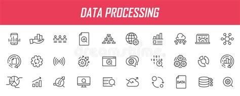 set of linear data processing icons analysis icons in simple design