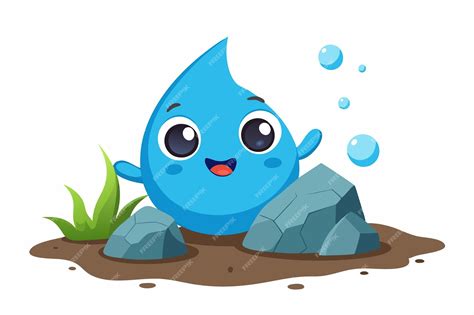 Smiling Cartoon Raindrop Hitting A Rock E Premium Ai Generated Vector