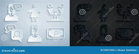Set Female Gender Equality Money Growth Woman And Opinion Icon
