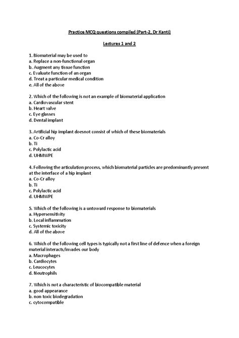 Practice Mcq Questions Compiled Replace A Non Functional Organ B