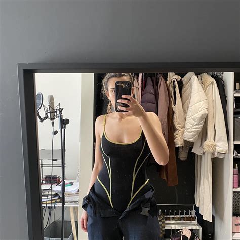 Tiger Mist Womens Black And Yellow Bodysuit Depop