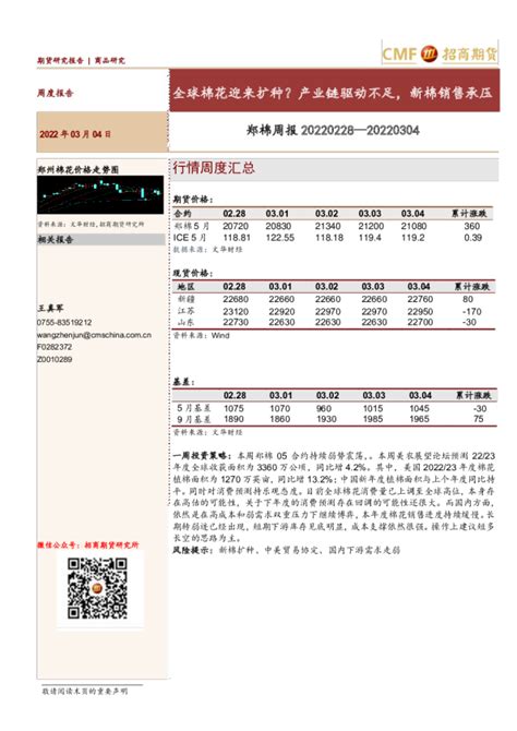 郑棉周报：全球棉花迎来扩种？产业链驱动不足，新棉销售承压