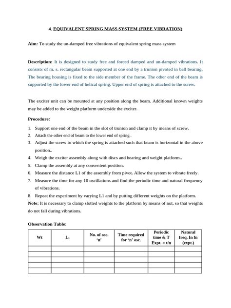 4 Undamped Equivalent Spring Mass System Pdf Oscillation