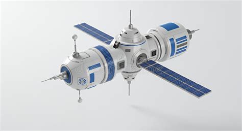 Satellite Orbiting Space Station Model With Solar Panels For Technology