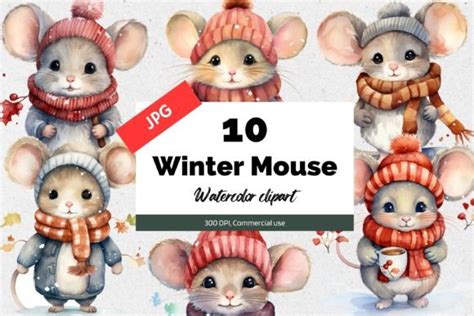 Winter Mouse Clipart  Graphic By Kiwicakestudio · Creative Fabrica