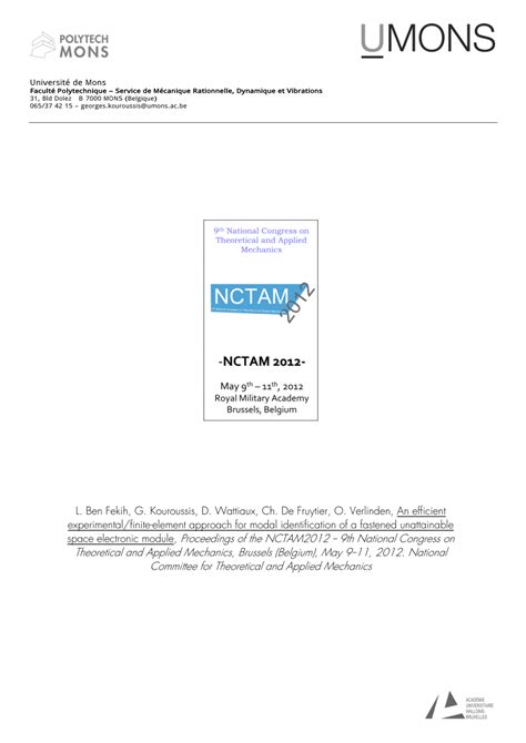 Pdf An Efficient Experimental Finite Element Approach For Modal Identification Of A Fastened