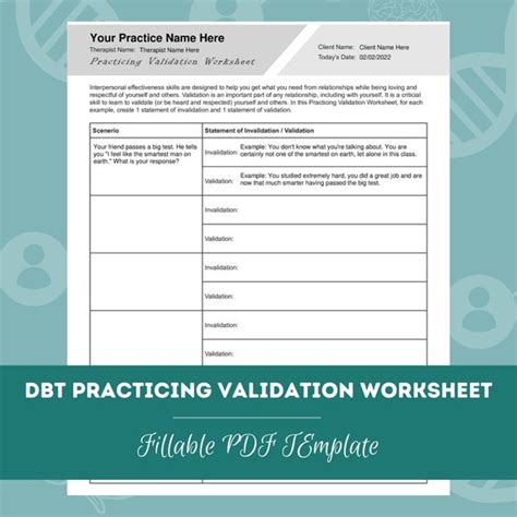 Dbt Practicing Validation Worksheet Editable Fillable Pdf Etsy