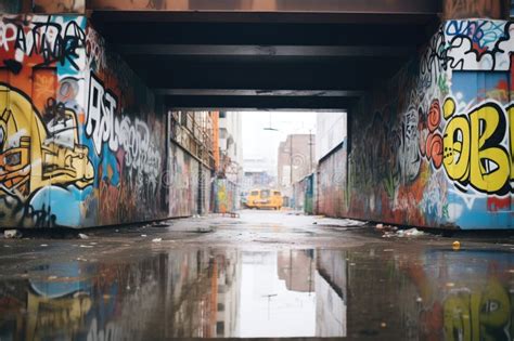 Graffiti Covered Urban Bridge Dark Alleyway Below Stock Illustration