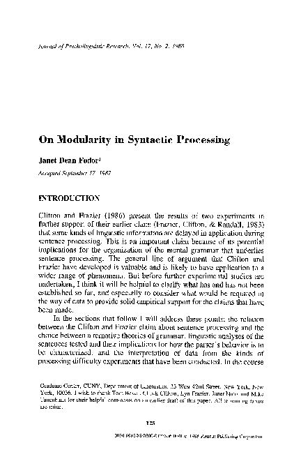 Pdf On Modularity In Syntactic Processing Janet Fodor