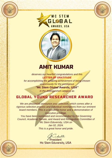 Amit Kumar Cs On Linkedin Grateful Globalyoungresearcher2024