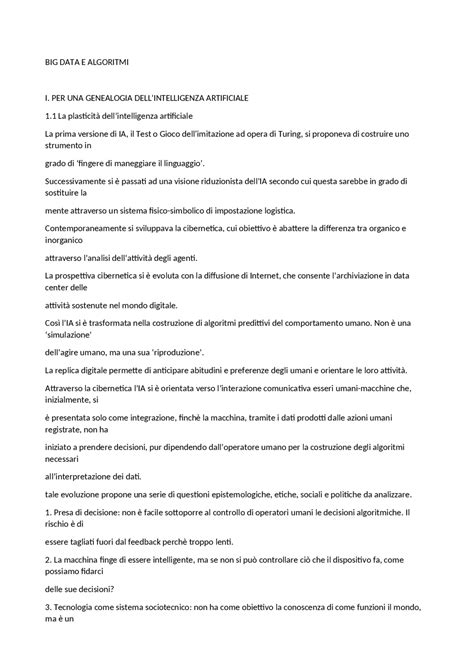 Big Data E Algoritmi Appunti Di Epistemologia Docsity