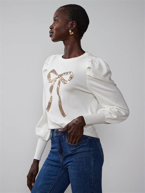 Long Puff Sleeve Crew Neck Sequin Sweater New York And Company