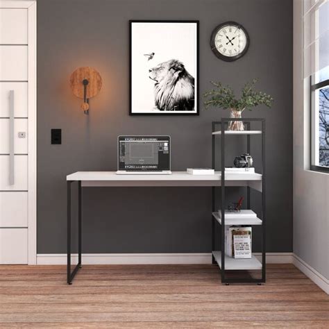 Escrivaninha Com Estante Alta Estilo Industrial 135cm Com 03
