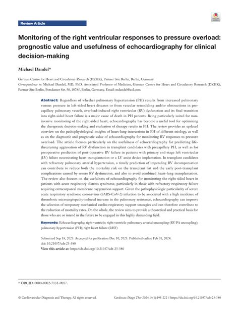 Pdf Monitoring Of The Right Ventricular Responses To Pressure