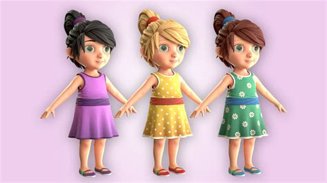 3d Model Cartoon Girl Vr Ar Low Poly Cgtrader