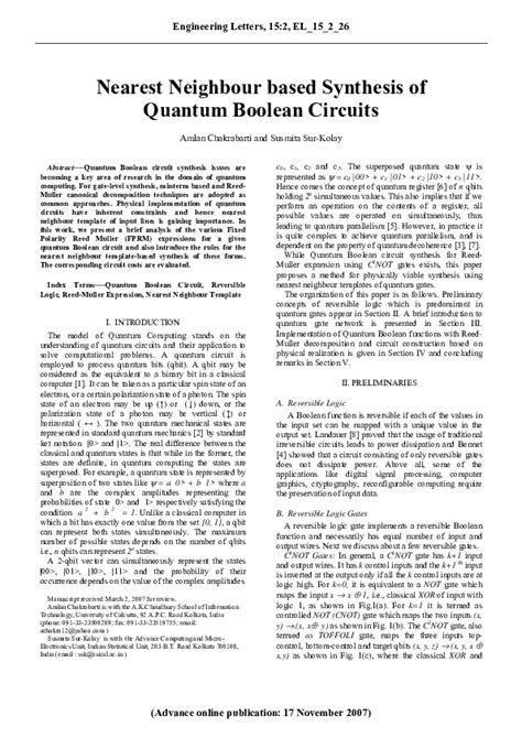 Pdf Nearest Neighbour Based Synthesis Of Quantum Boolean Circuits