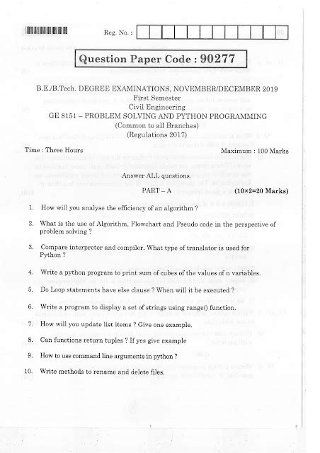 Anna University Ge 8151 Problem Solving And Python Programming For