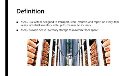 Automated Storage Retrieval Systems Explained PPTX Data Storage And Warehousing Computing