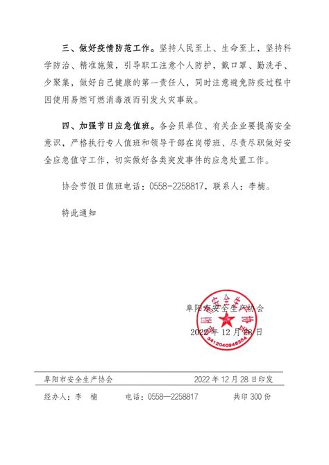 关于做好2023年元旦春节安全生产工作的通知阜阳市安全生产协会