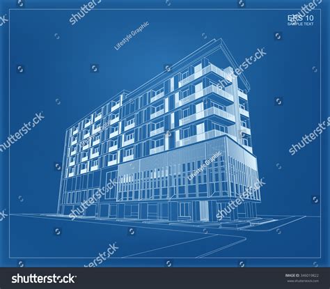 Abstract 3d Render Building Wireframe Vector Stock Vector Royalty Free