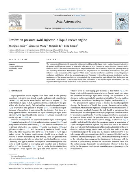 Pdf Review On Pressure Swirl Injector In Liquid Rocket Engine