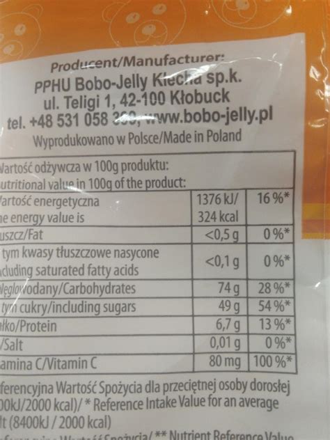 Żelki Misie Bobo Jelly Kalorie Kj I Wartości Odżywcze Dine4fitpl